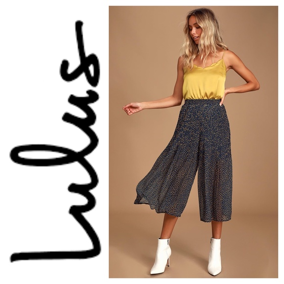 Lulus | Pants & Jumpsuits | Lulus Brittania Navy Blue Print Wideleg ...